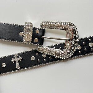 Accessories | Y2k 200s Vintage Black Chrome Cross Studded Goth Emo ...